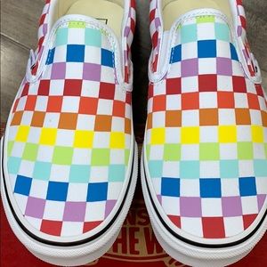 Vans | Shoes | Vans Classic Slip On Checkerboard Rainbow Mens | Poshmark